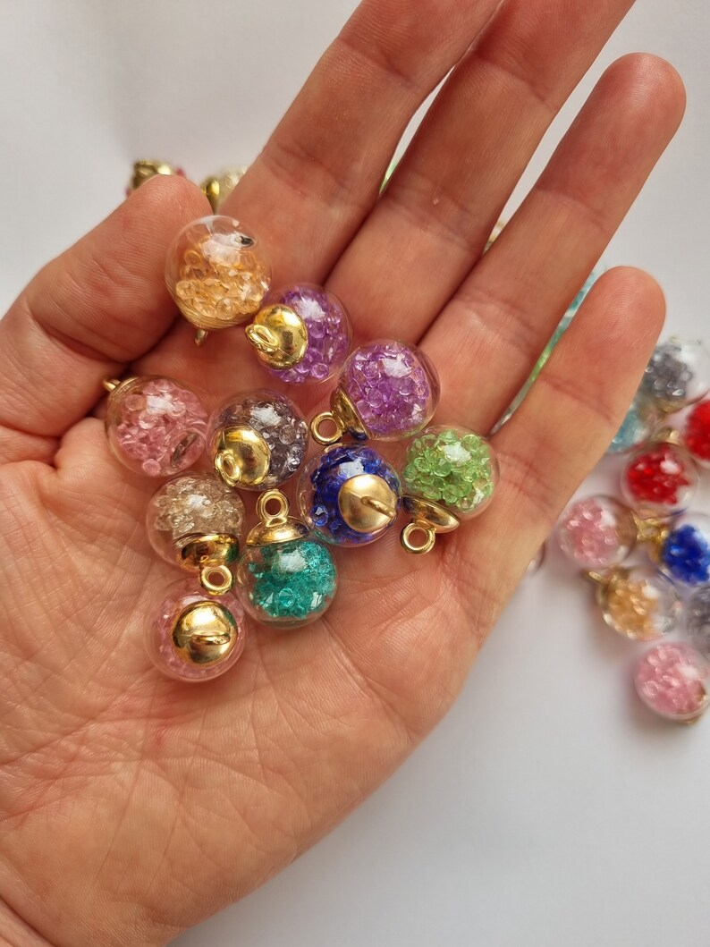 10 Glass Ball Charms,round Glass Ball With Artificial Diamonds,glass ...