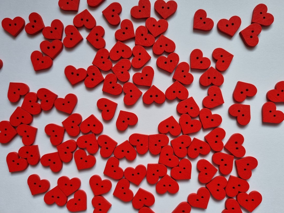 Red Wooden Heart Buttons,heart Buttons,2 Hole Buttons,christmas ...