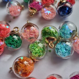 10 Glass Ball Charms,round Glass Ball With Sparkly Star Confetti,glass ...