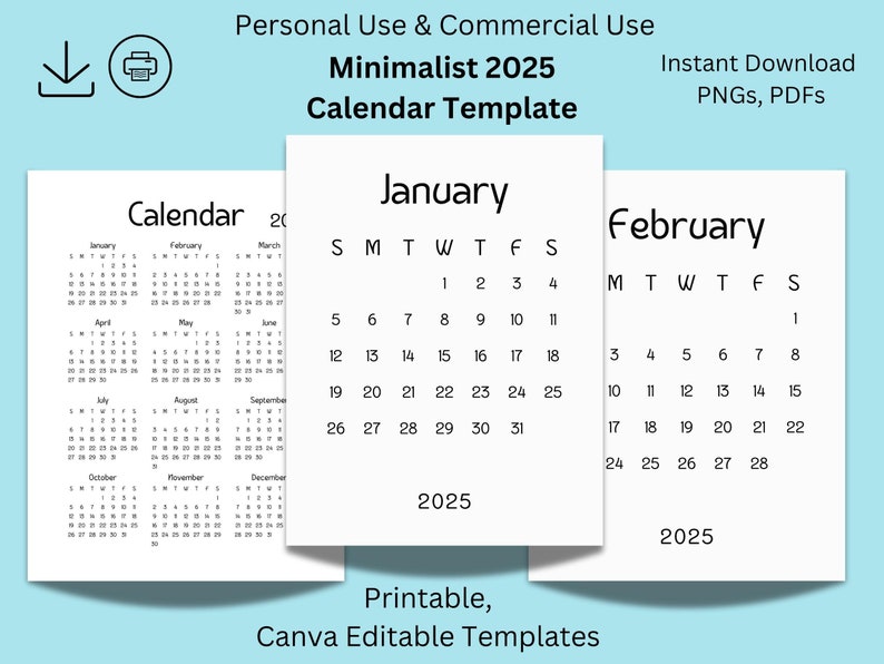 2025 Minimalist Calendar Editable Canva Template, 8.5x11 PDF and ...