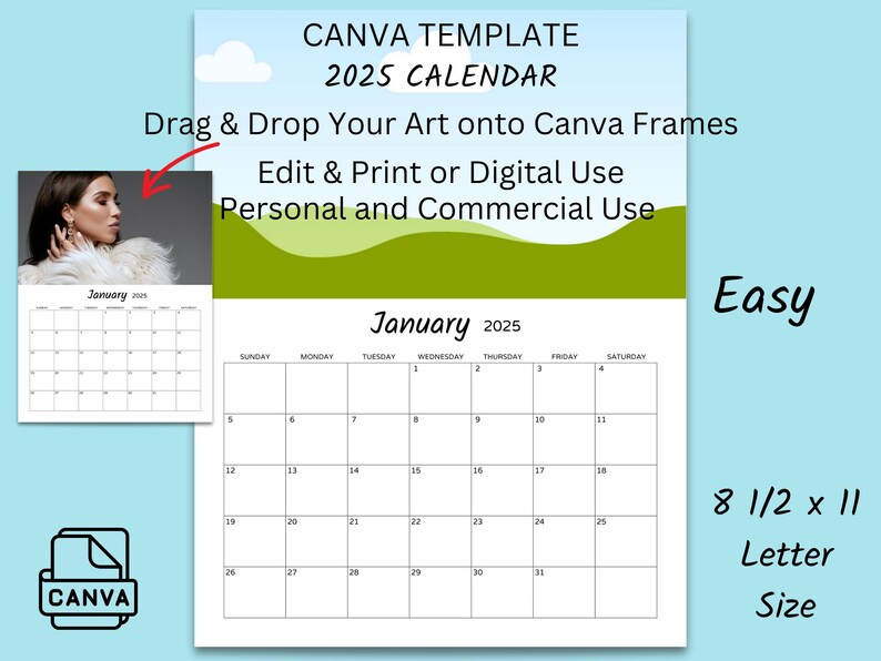 2025 Minimalist Photo Calendar Editable Canva Template, Personal ...