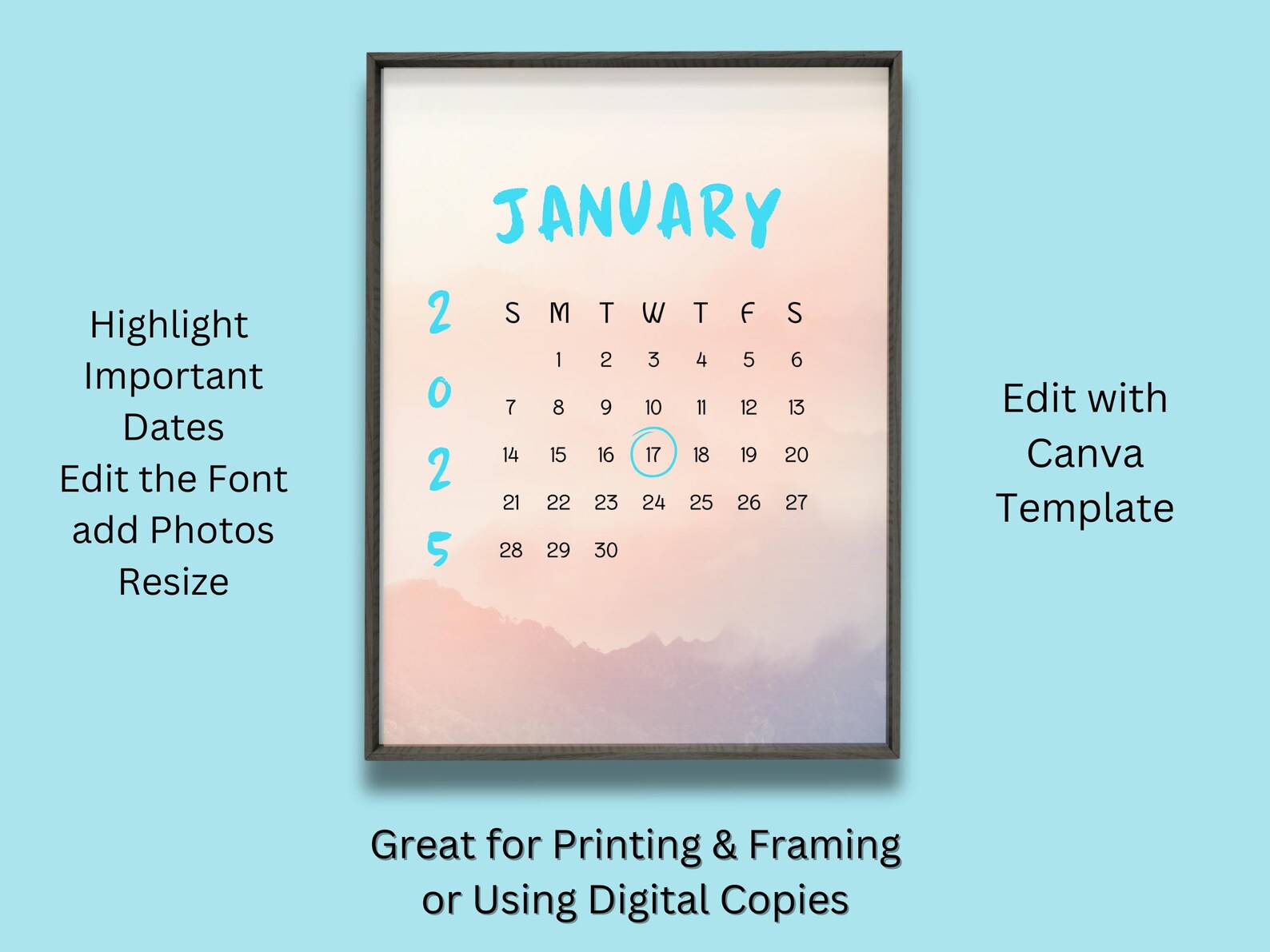 2025 Minimalist Calendar Editable Canva Template, 8.5x11 PDF and ...