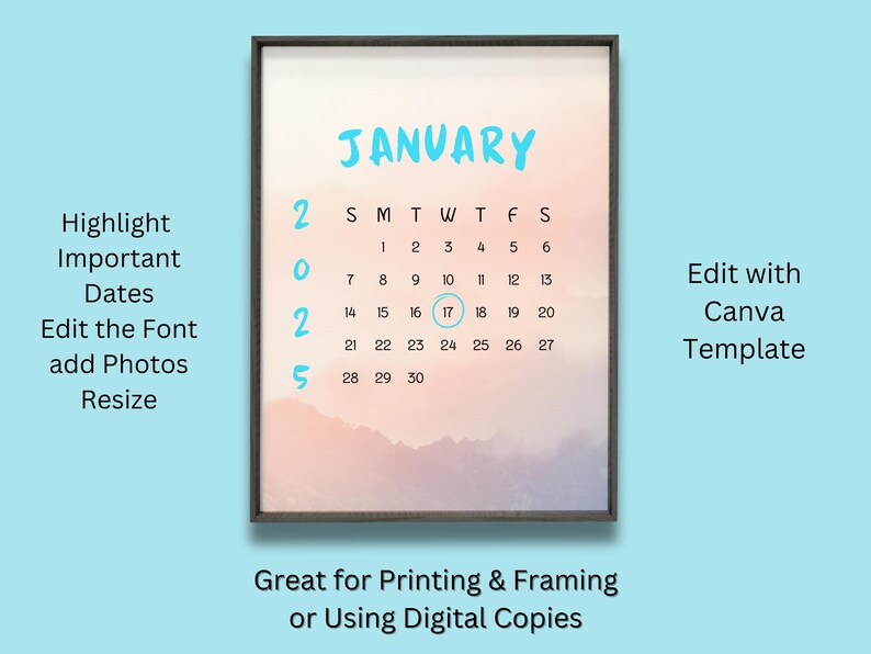 2025 Minimalist Calendar Editable Canva Template, 8.5x11 PDF and ...