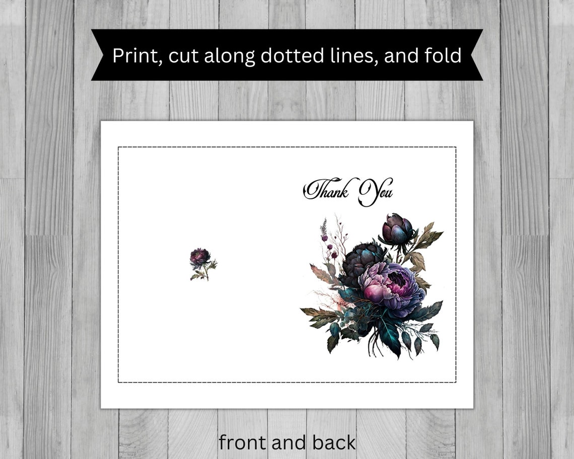 Printable Thank You Card - Gothic Floral Greeting Card - Etsy