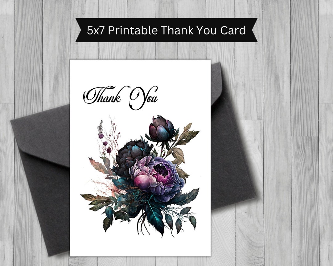 Printable Thank You Card - Gothic Floral Greeting Card - Etsy