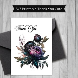 Printable Thank You Card - Gothic Floral Greeting Card - Etsy