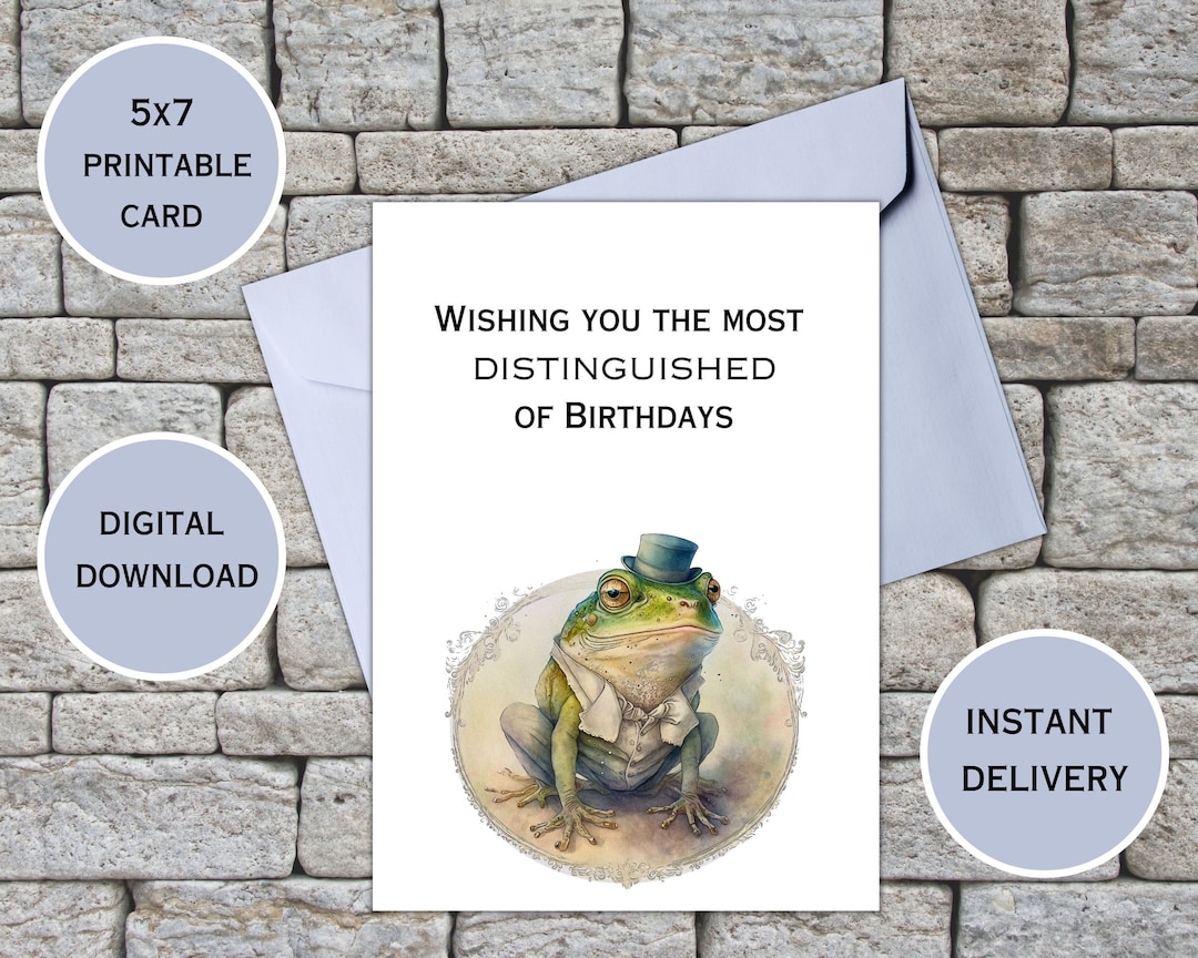 Birthday Card/ Frog Card/ Printable Greeting Card/ Distinguished Frog ...