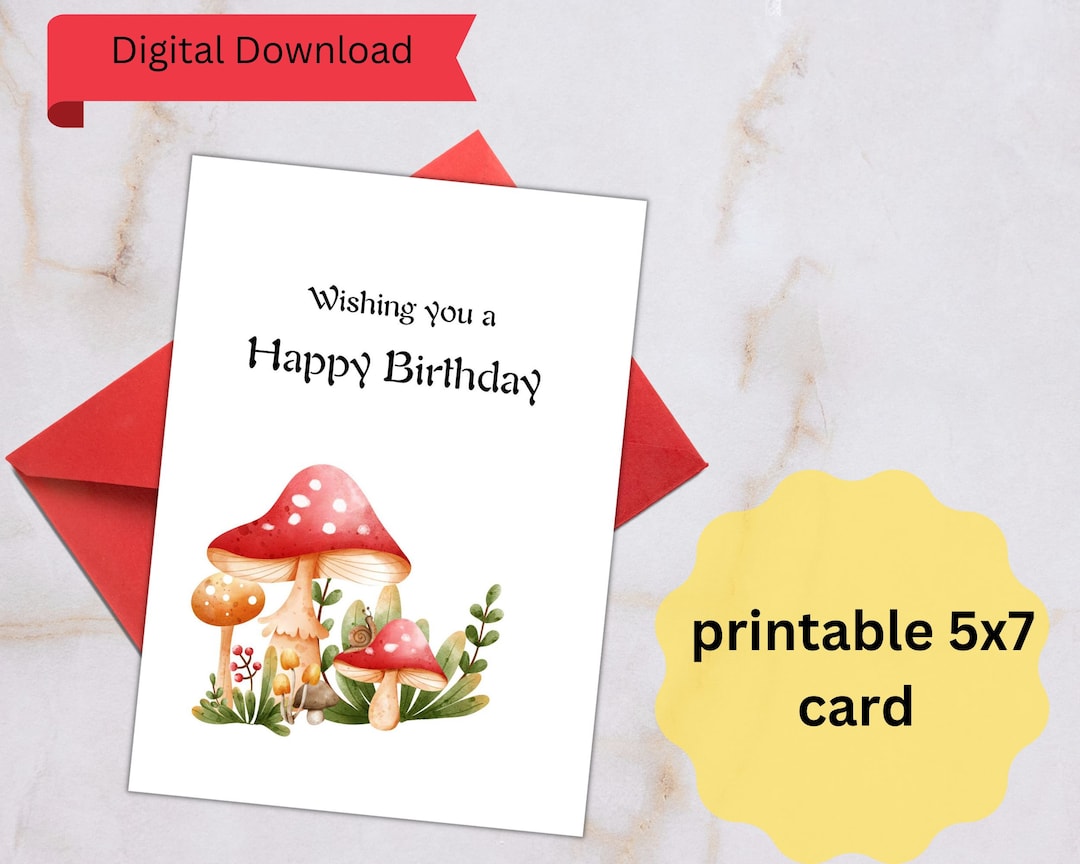 Printable Mushroom Birthday Card - Etsy
