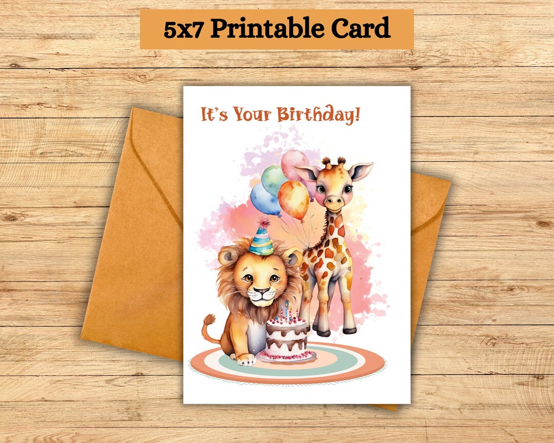 Kid's Birthday Card - Printable Cute Animal Card - Etsy