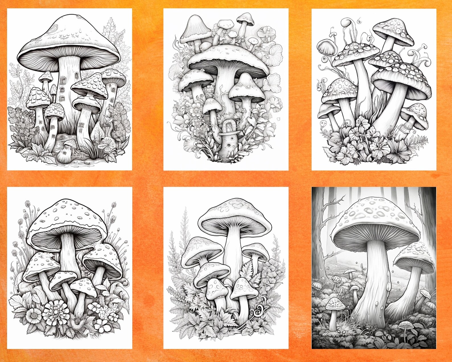 Mushroom Design Coloring Pages 24 Printable Pages Calming Adult ...