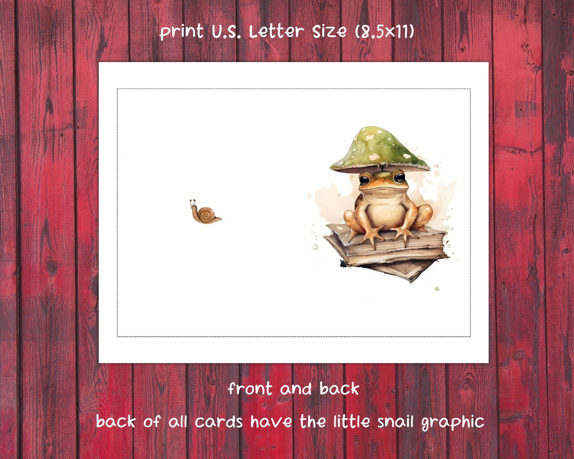 Frogs With Books Set of Four Designs Note Cards - 5x7 Printable - Blank ...