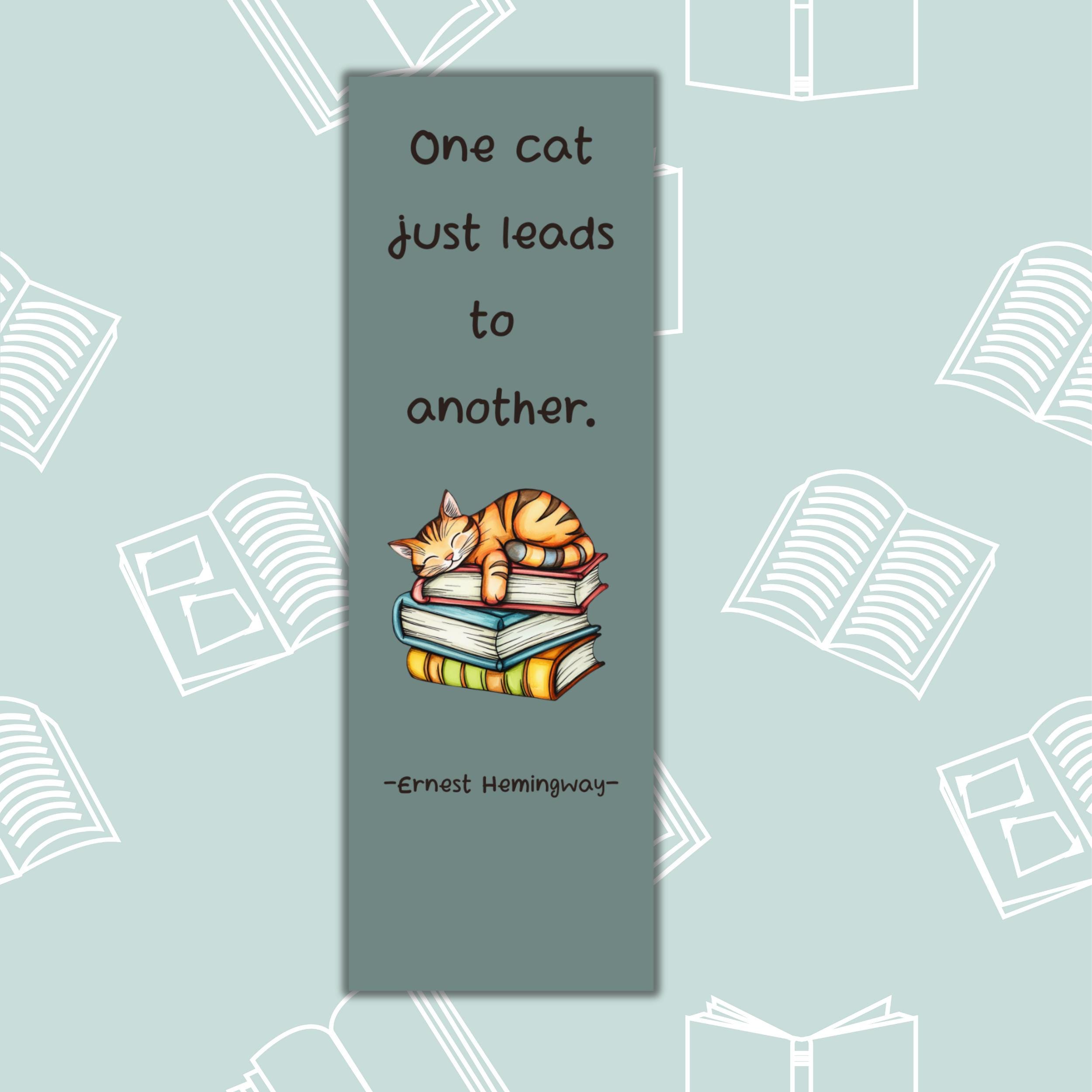 Set of Four Printable Bookmarks, Sleeping Cats on Stacked Books ...