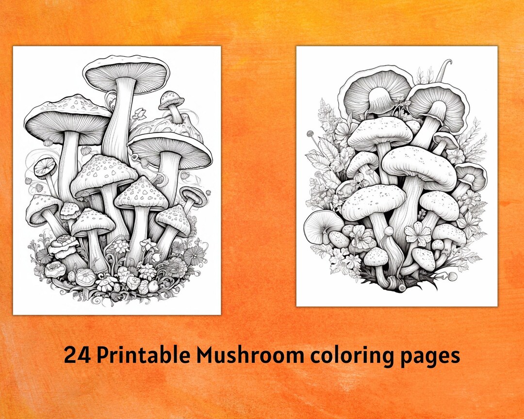Mushroom Design Coloring Pages - 24 Printable Pages - Calming Adult ...