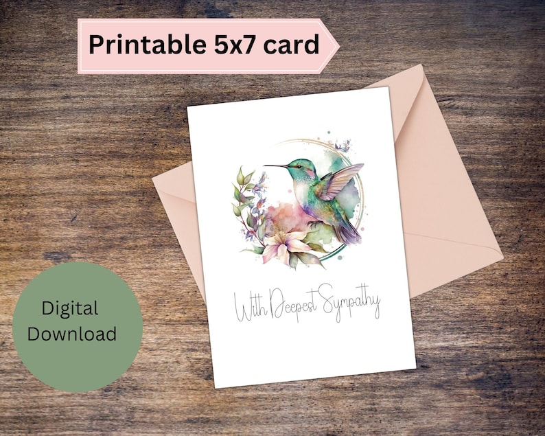 5x7 Printable Hummingbird Sympathy Card - Blank Greeting Card - - Etsy