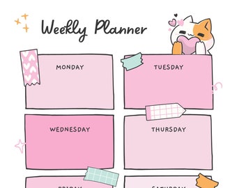 Digital Weekly Planner, Printable Planner, Weekly Schedule, Cute Cat ...