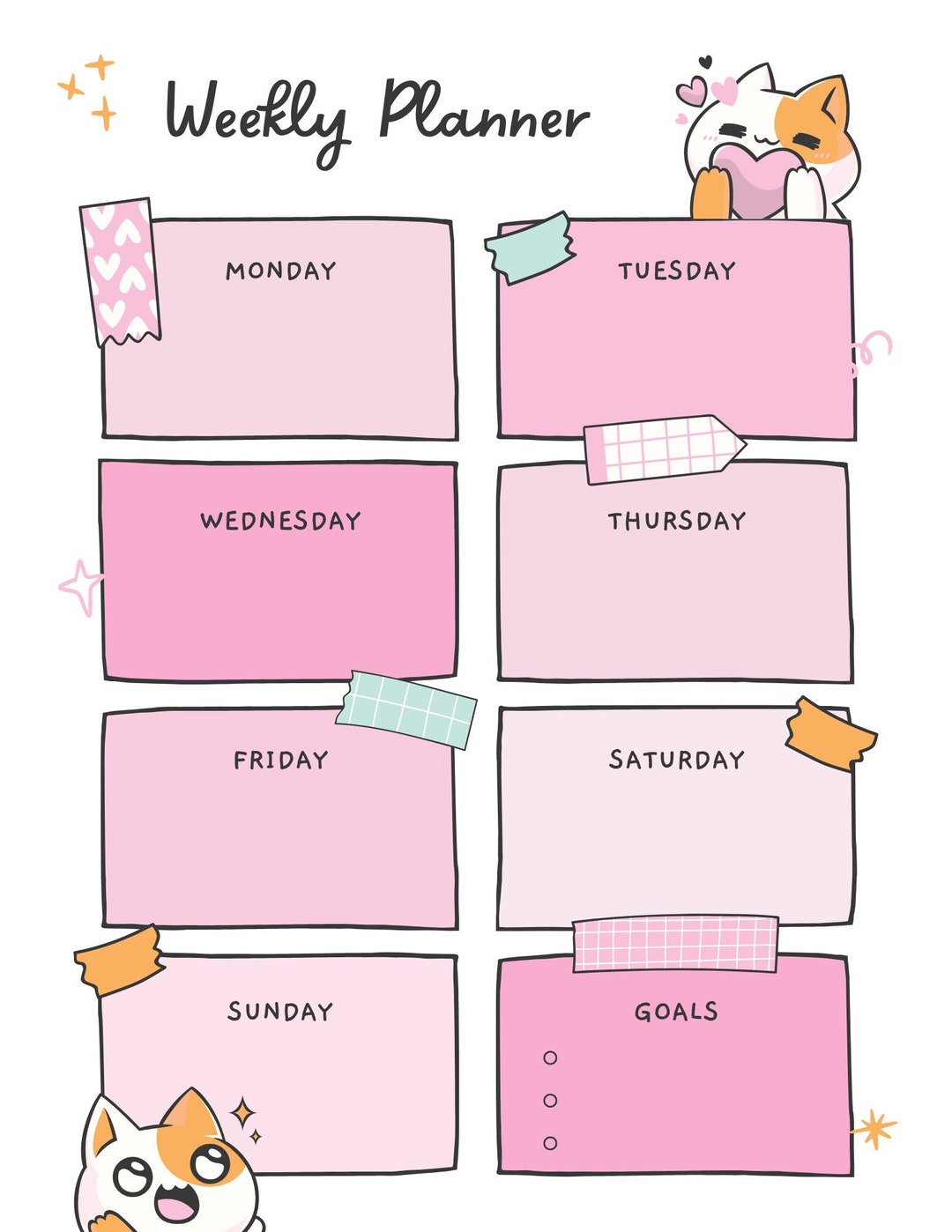 Digital Weekly Planner, Printable Schedule, Digital Planner, Cute Pink ...