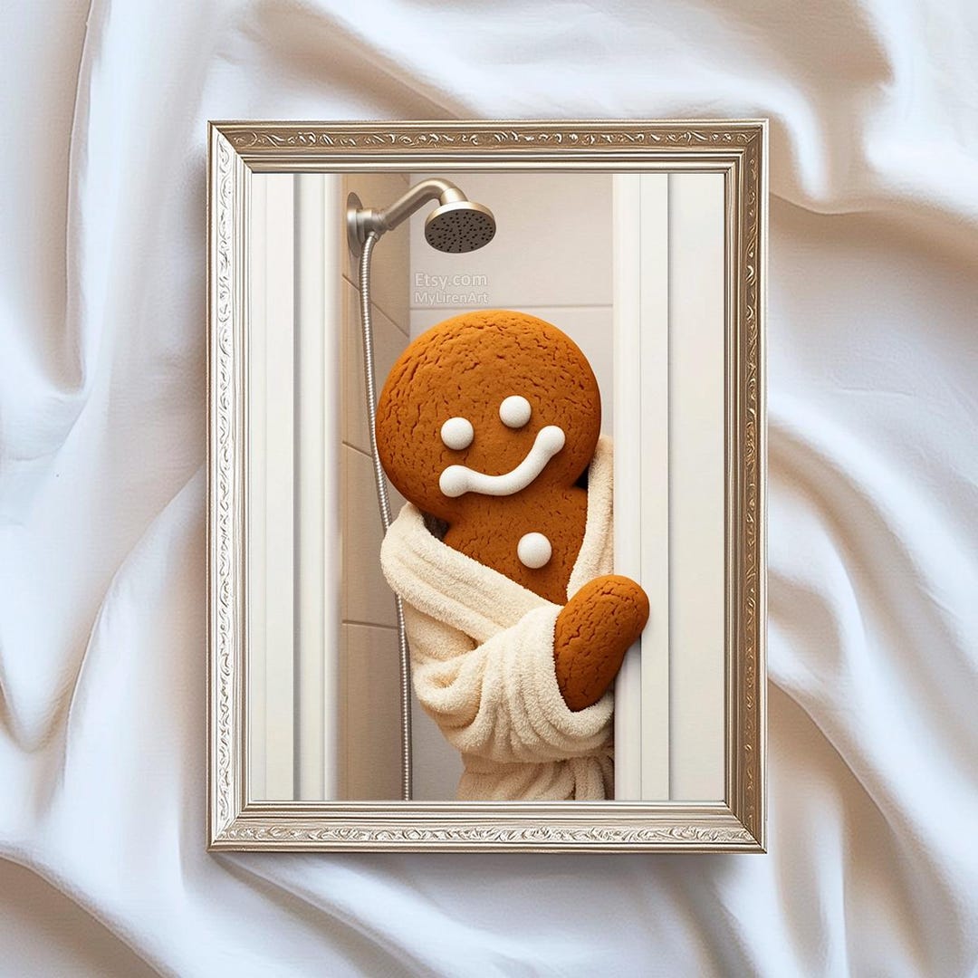 Gingerbread in Bathroom Print Funny Bathroom Art Gingerbread Wall Art ...