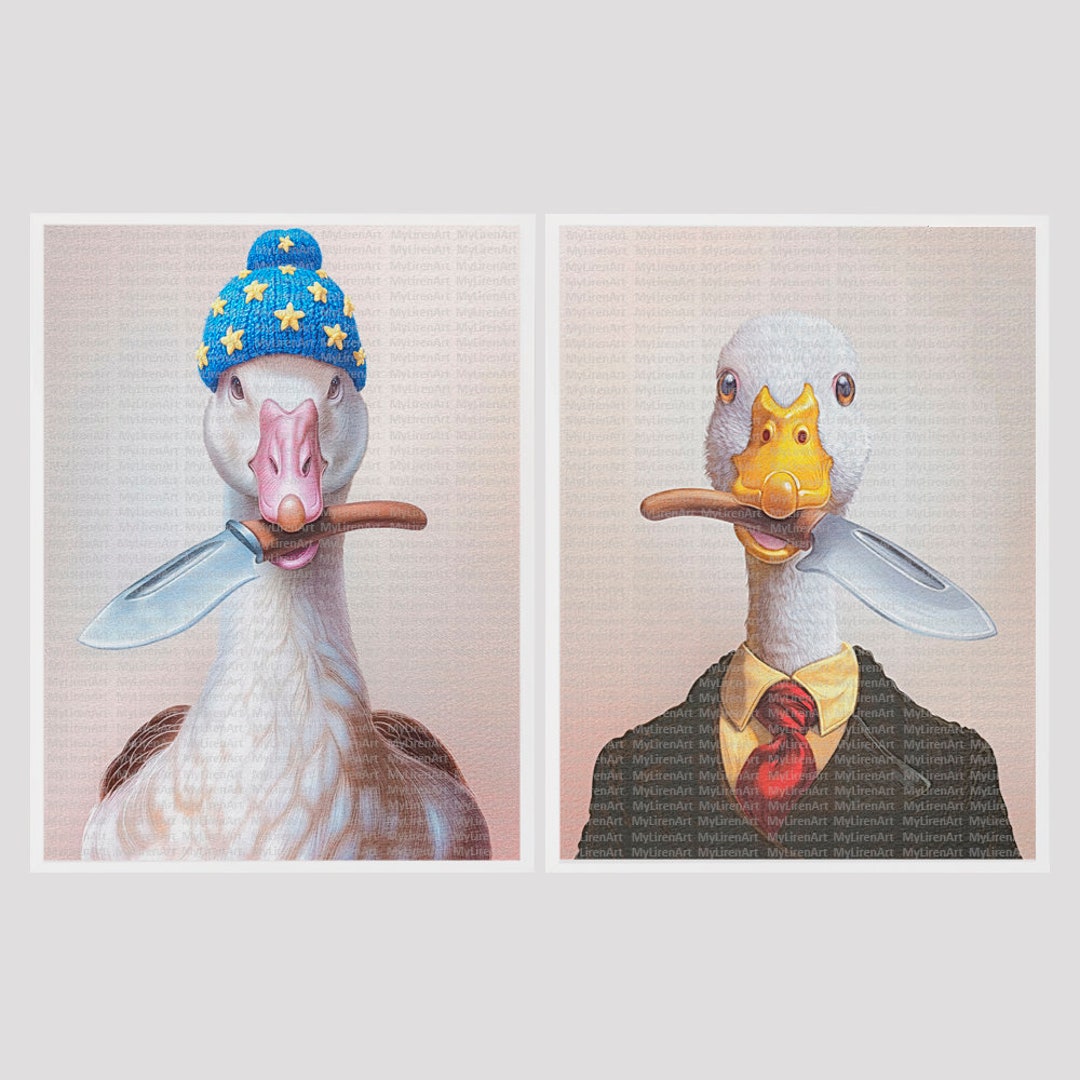 European Duck Vs Business Duck Art Prints Funny Animal Poster Duck ...