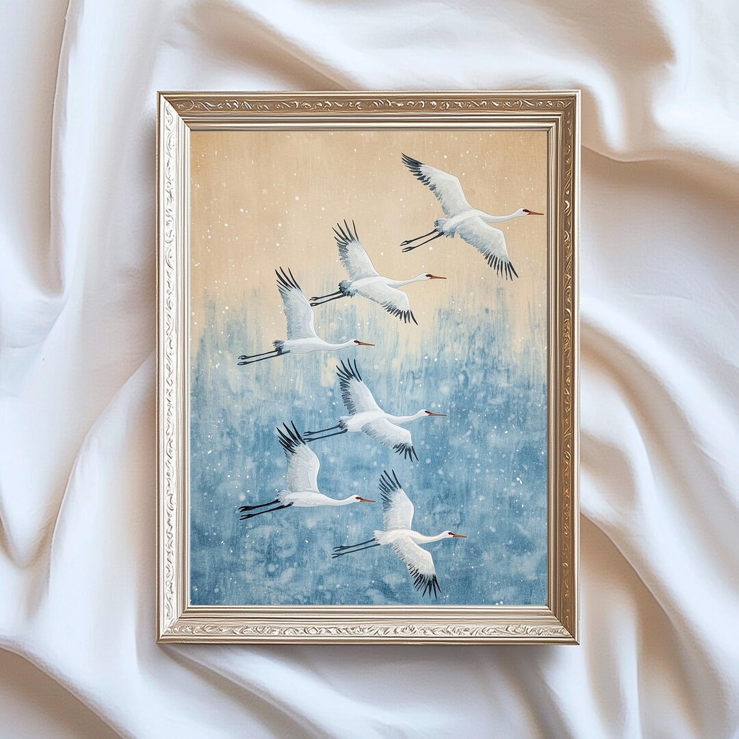 Flying Cranes Artwork - Wildlife Art Print, Japanese Art Style ...