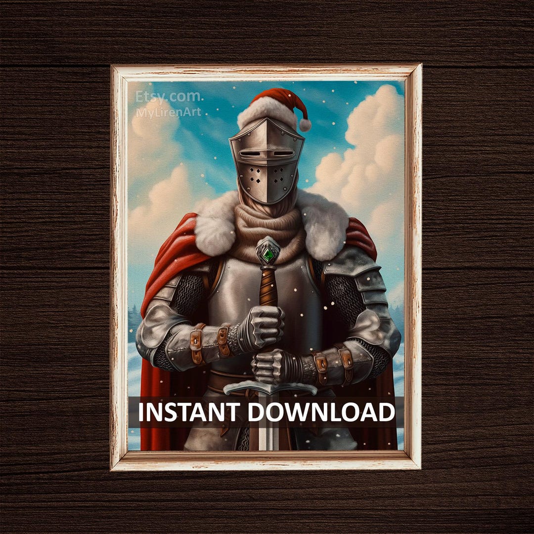 Christmas Knight Portrait, Medieval Christmas Decor Printable Christmas ...