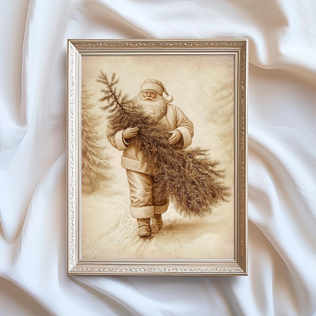 Vintage Christmas Santa Print, Vintage Winter Wall Art, Neutral Santa ...