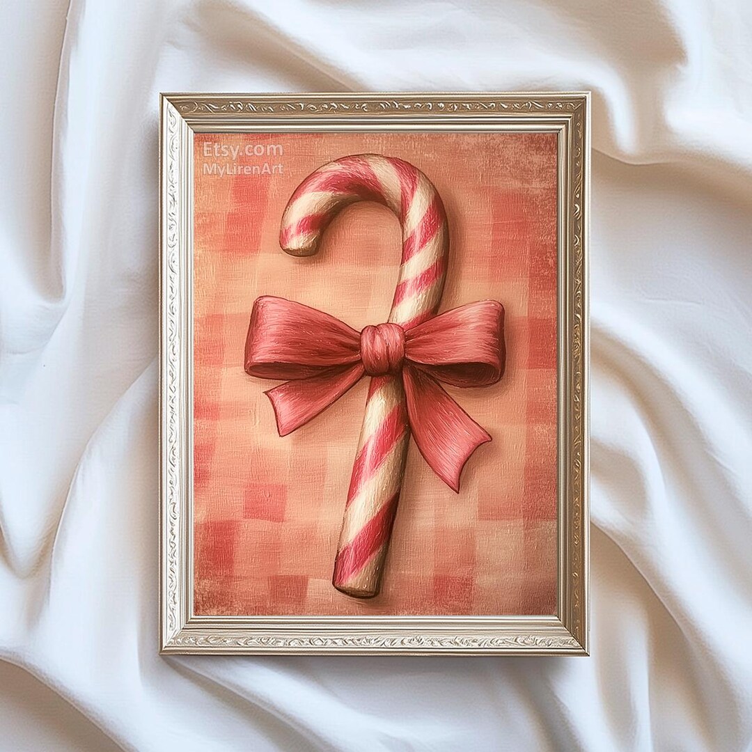 Candy Cane Wall Art, Printable Christmas Painting Holiday Wall Art Bow ...