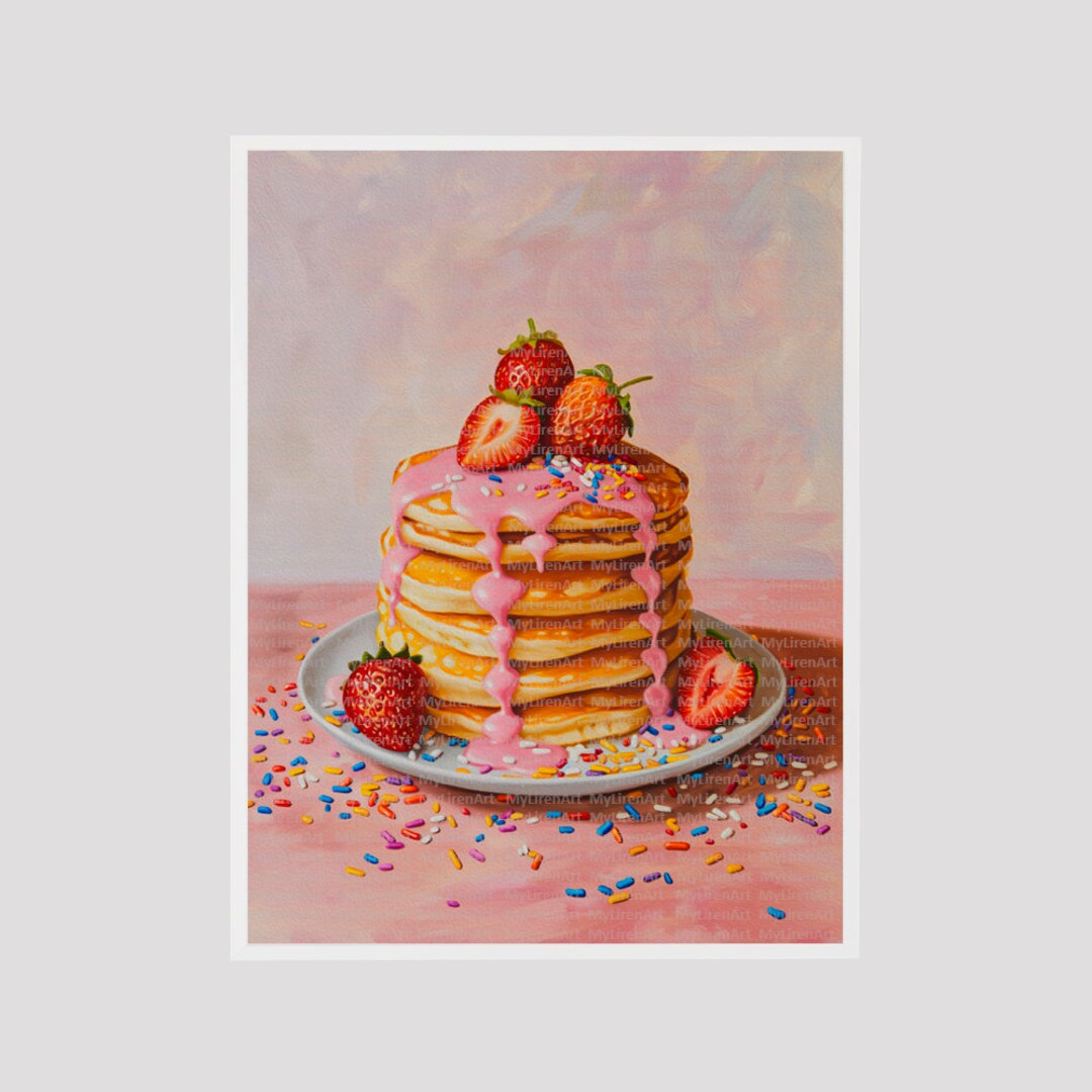 Pink Pancakes Art Print - Breakfast Wall Art | Colorful Food Poster ...