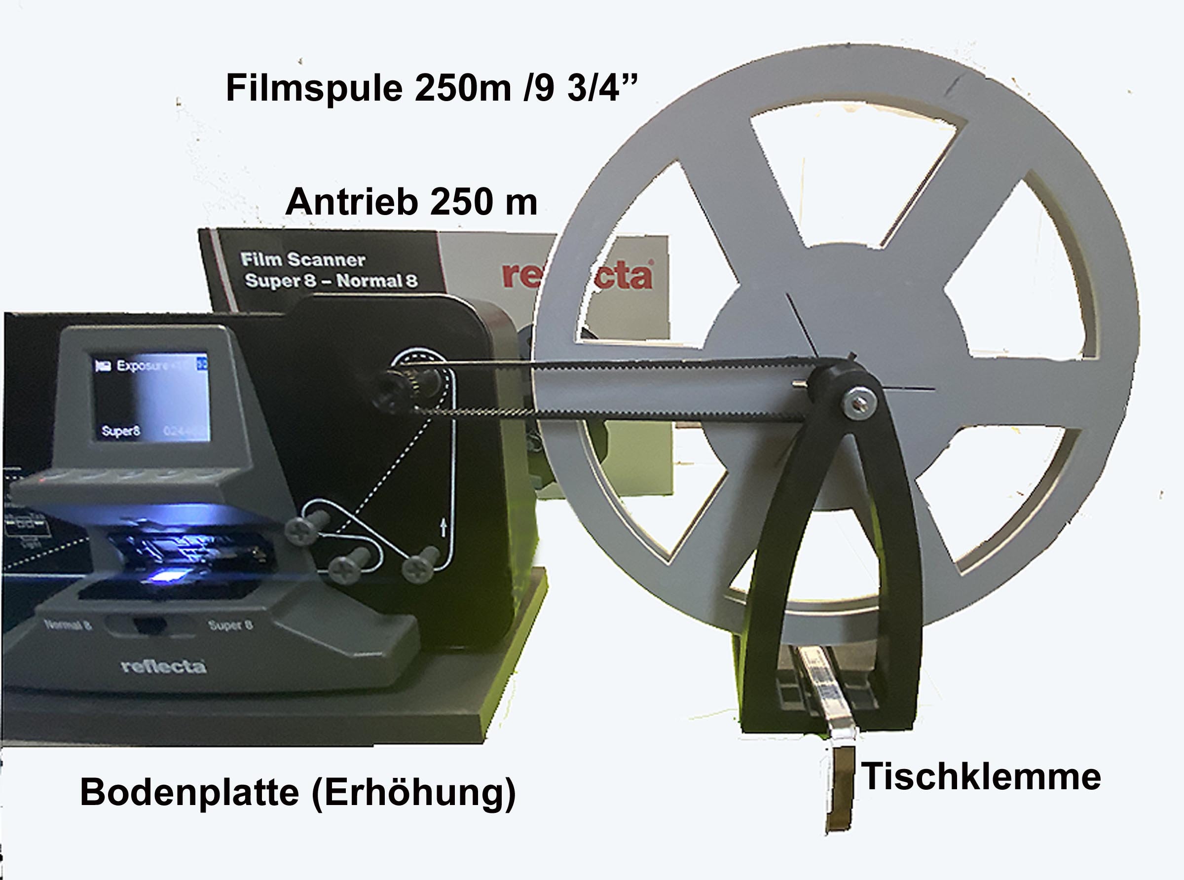 Super 8 Adapter Set for Film Scanners / up to 250 M Super 8 Film Reels ...