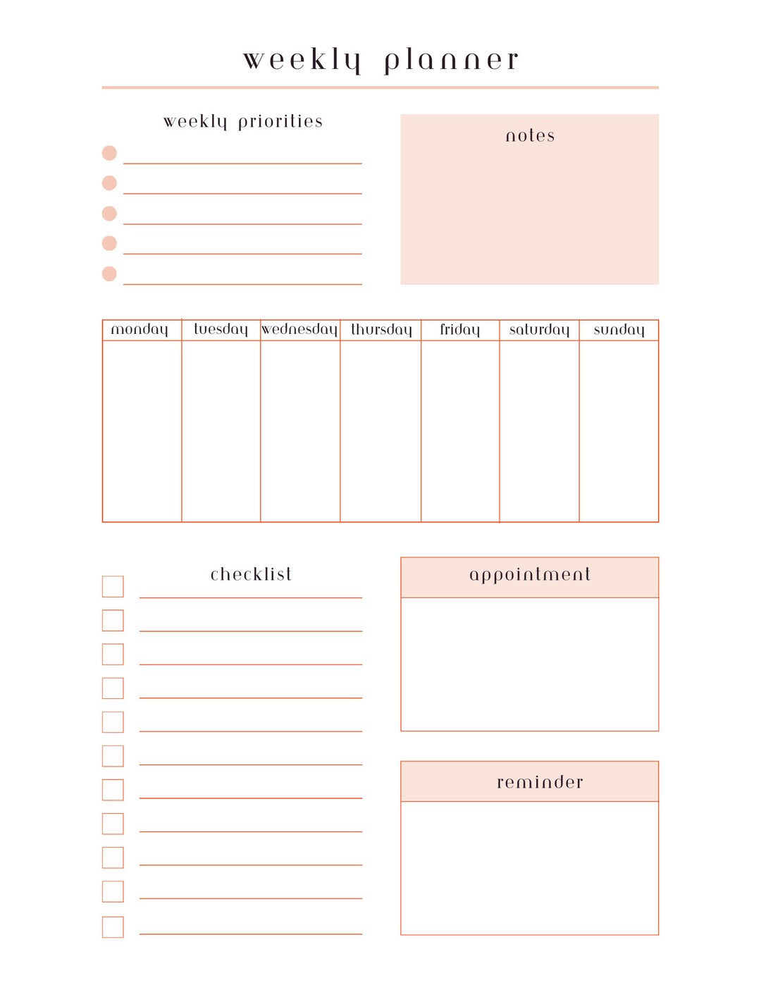 Weekly Planner, Printable And/or Digital Checklist, Calendar ...
