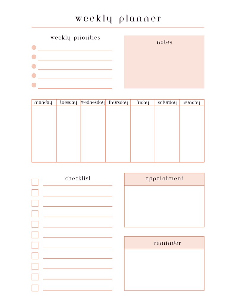 Weekly Planner Printable And/or Digital Checklist Calendar - Etsy