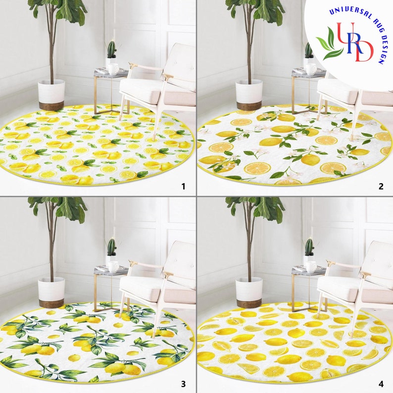 Lemon Round Rug|floral Lemon With Green Leaves Area Rug|non-slip Round ...