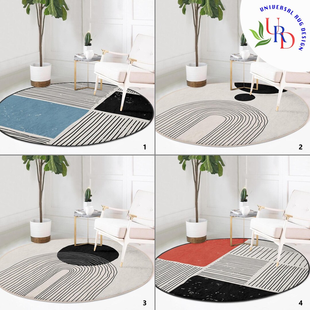 Abstract Onedraw Circle Rug|non-slip Round Carpet|geometric Round ...
