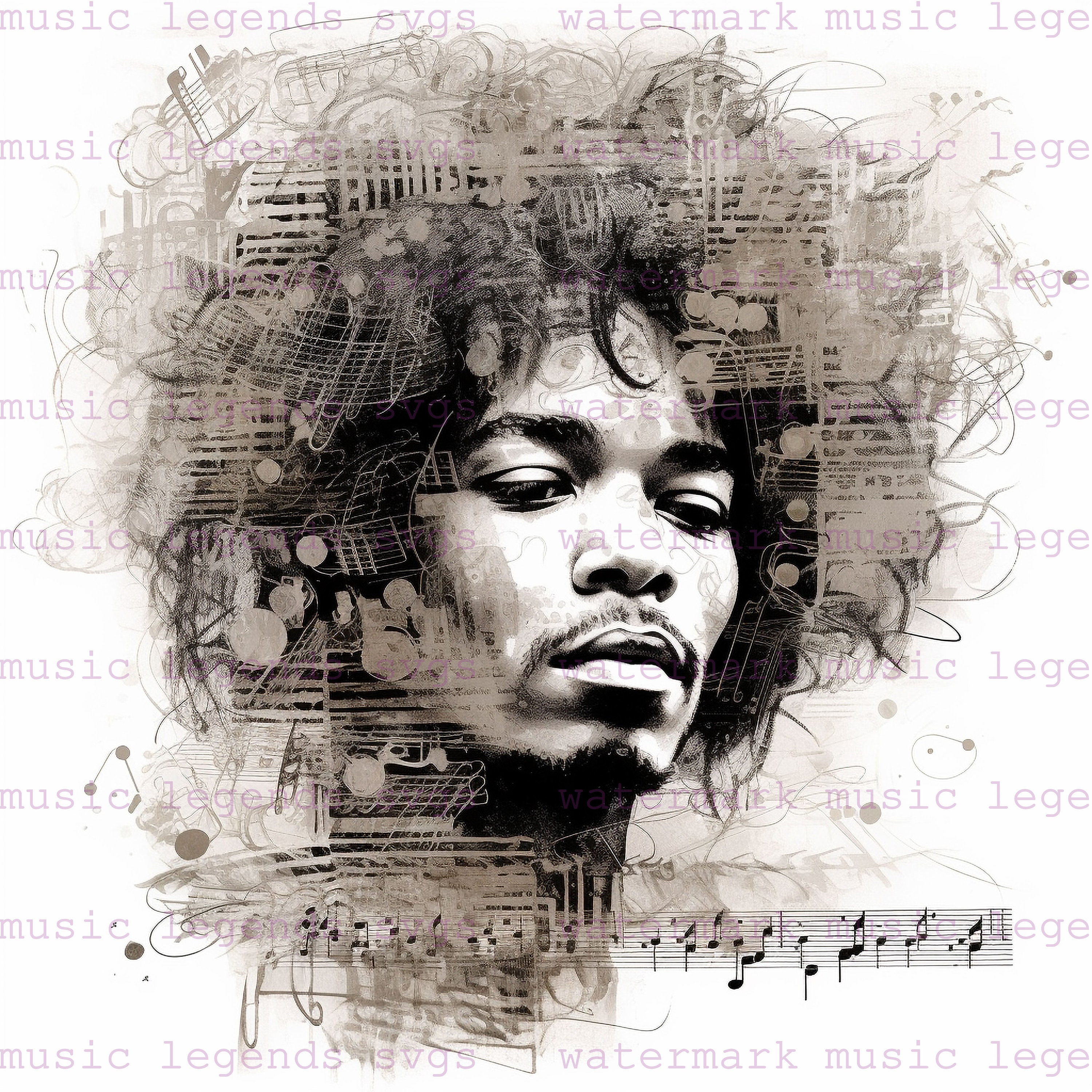 Jimi Hendrix's Melodic Mastery SVG Portrait Artwork Bundle - Etsy