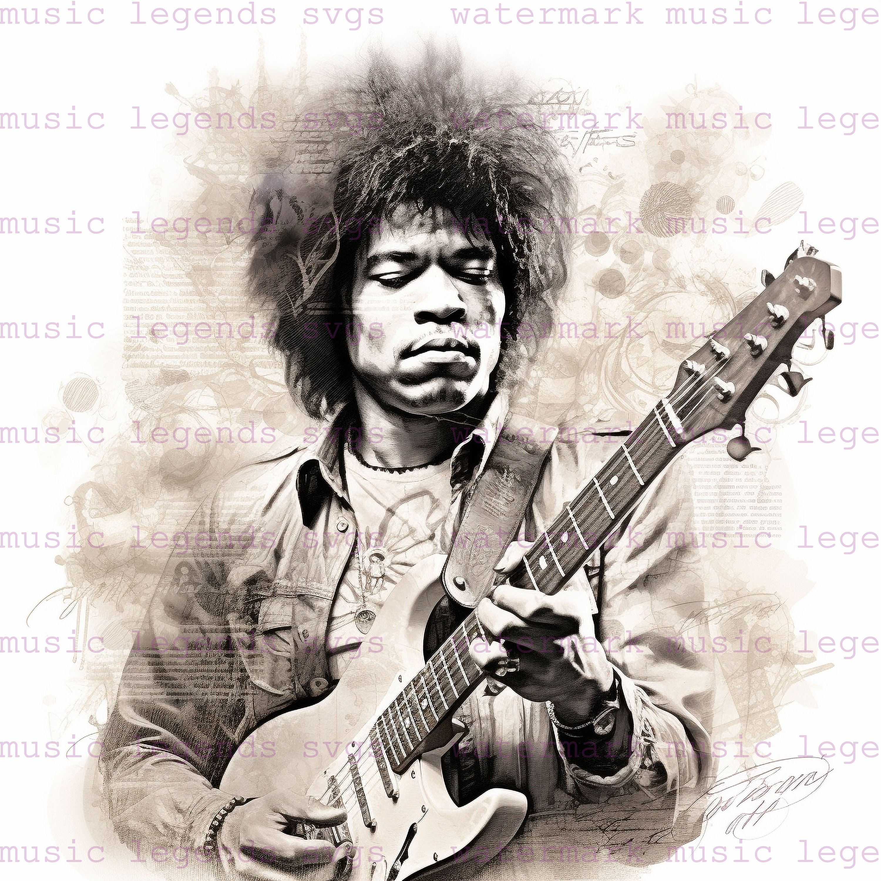 Jimi Hendrix's Melodic Mastery SVG Portrait Artwork Bundle - Etsy