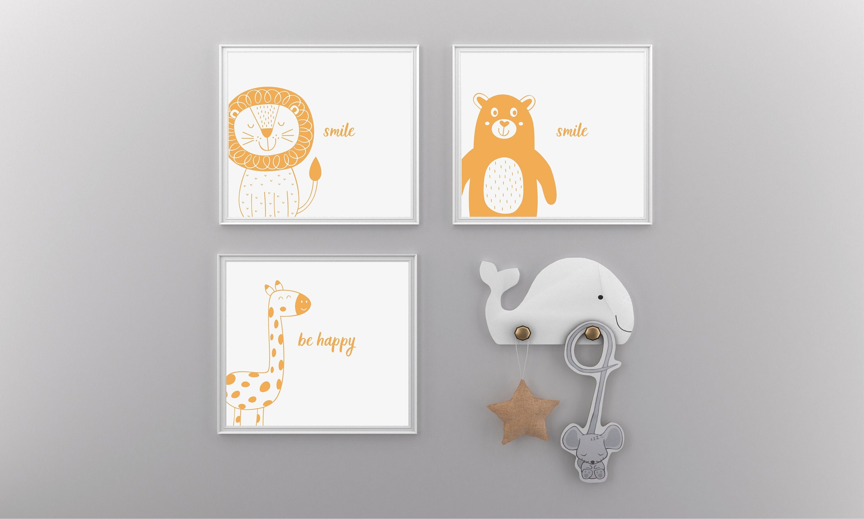 Printable Set of 3 Safari Animal Nursery Wall Art Prints, Minimalist ...