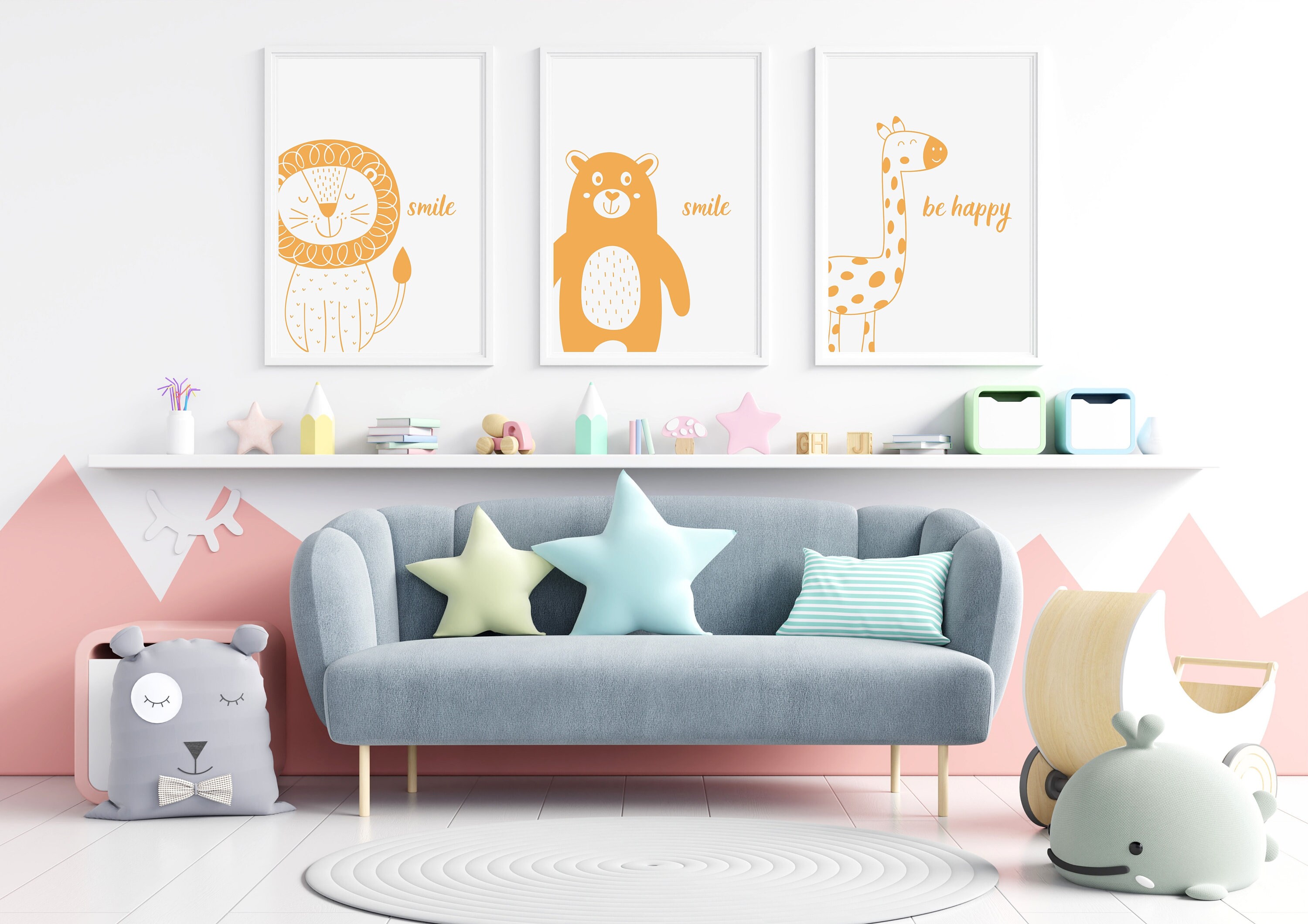 Printable Set of 3 Safari Animal Nursery Wall Art Prints, Minimalist ...
