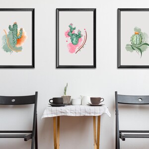 Boho Printable Wall Art Set of 3 Prints, Watercolor, Abstract, Cactus ...