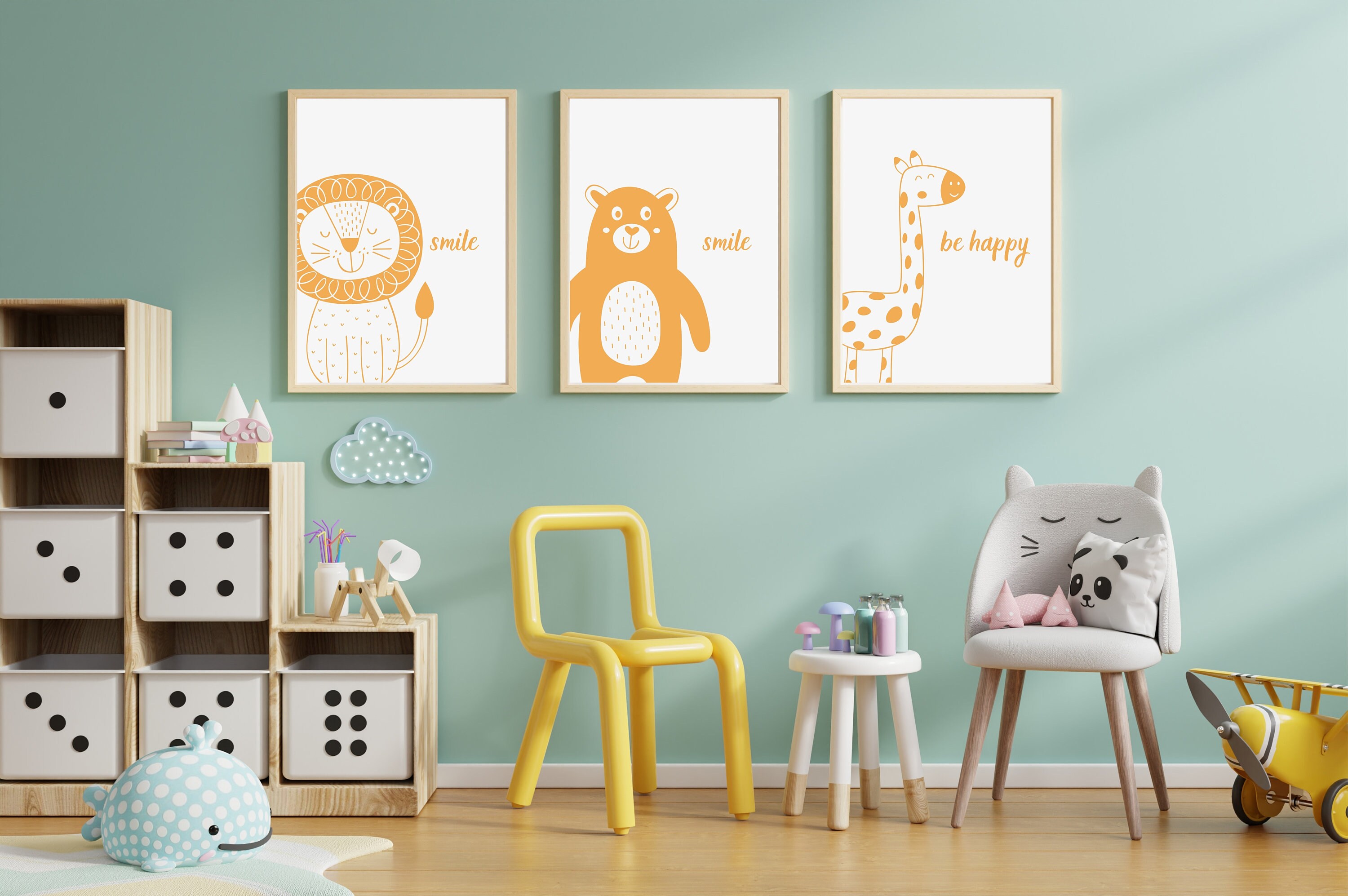 Printable Set of 3 Safari Animal Nursery Wall Art Prints, Minimalist ...