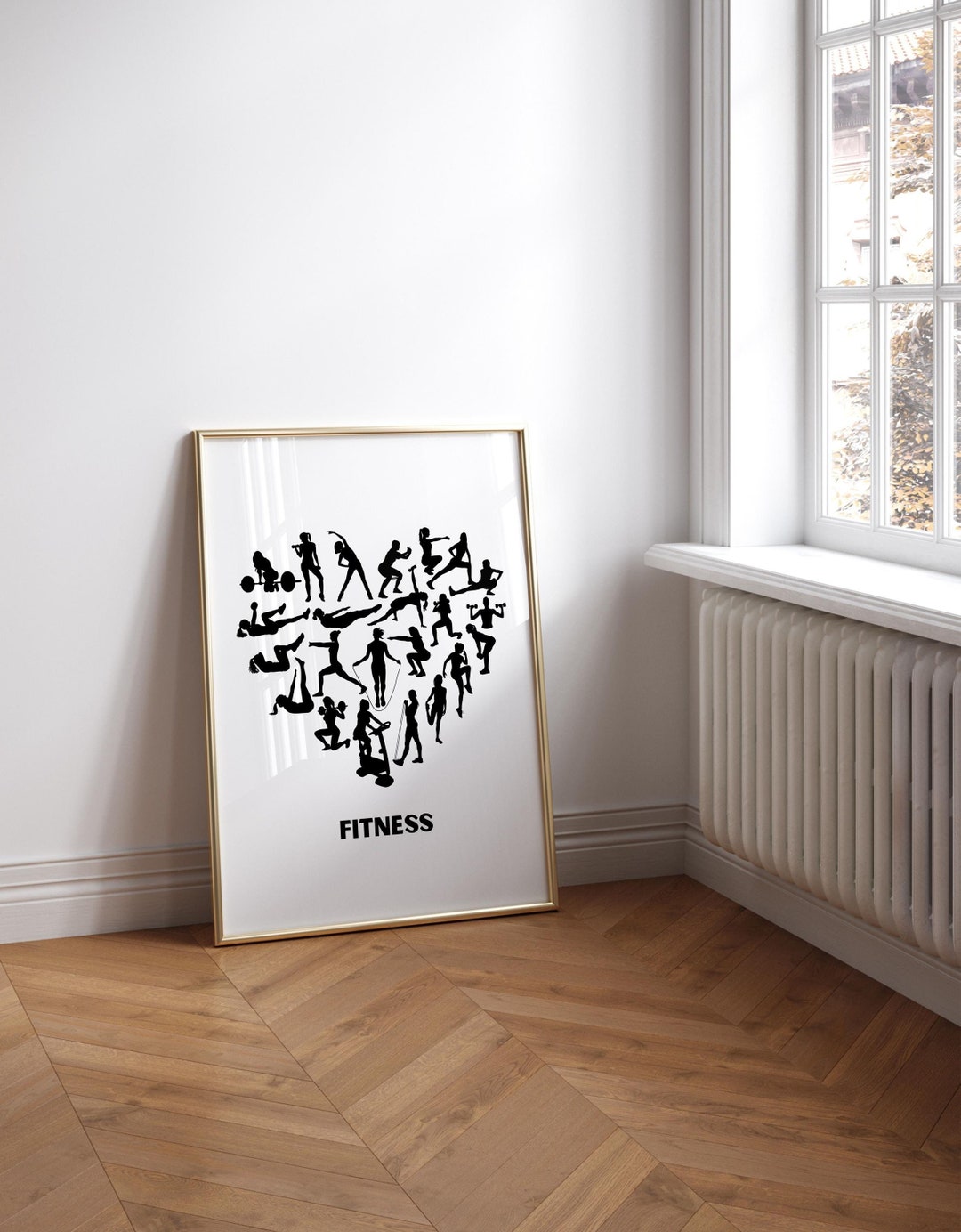 Fitness Room Wall Art, Heart Shaped Exercise Positions, Fitness Studio ...