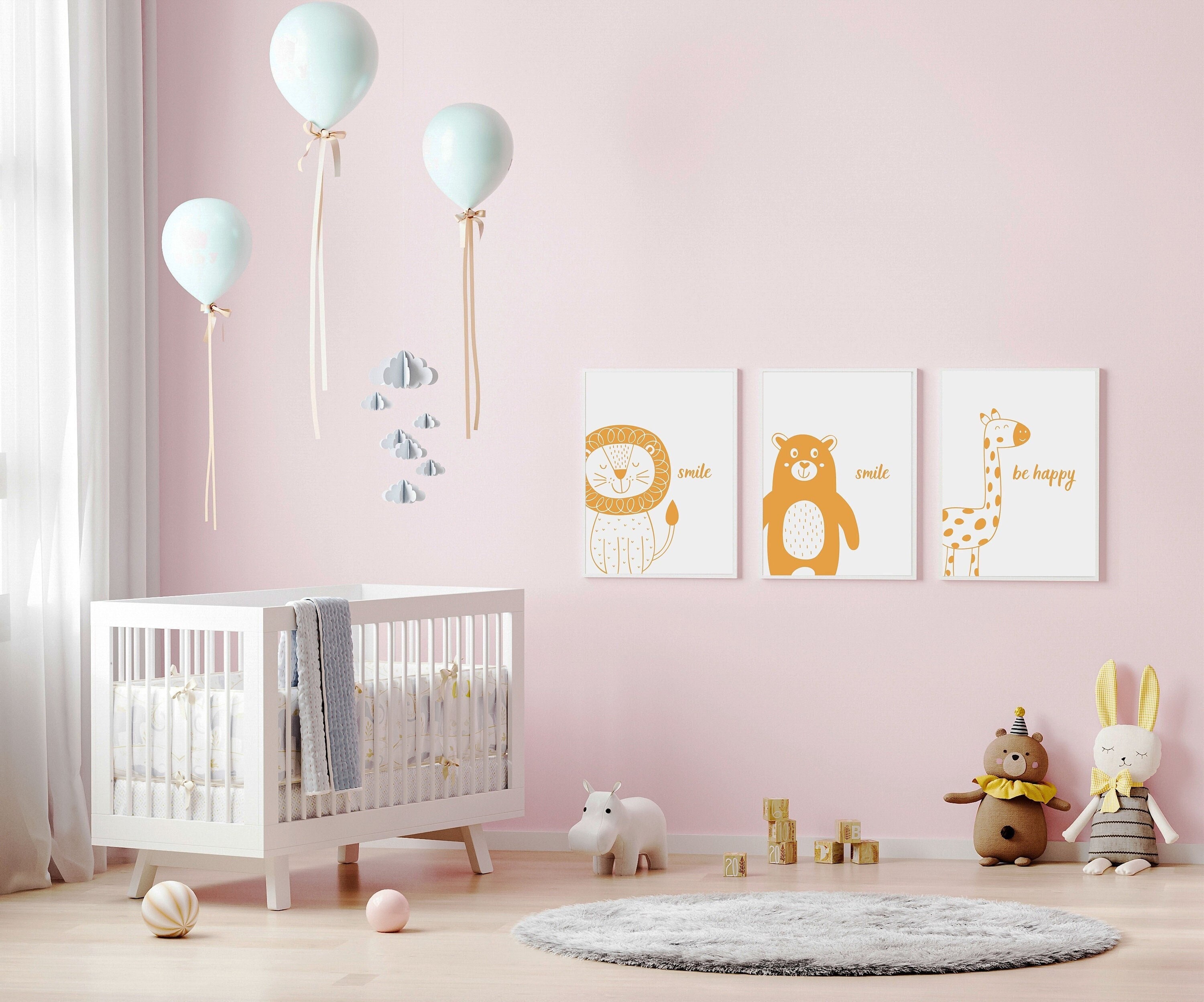 Printable Set of 3 Safari Animal Nursery Wall Art Prints, Minimalist ...