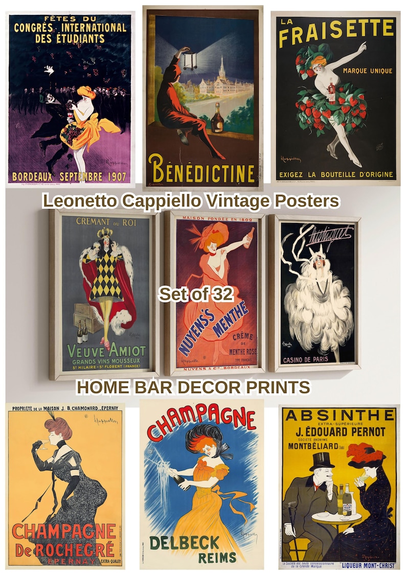 Leonetto Cappiello Vintage Bar Posters: Retro Alcohol Prints (set of 32 ...