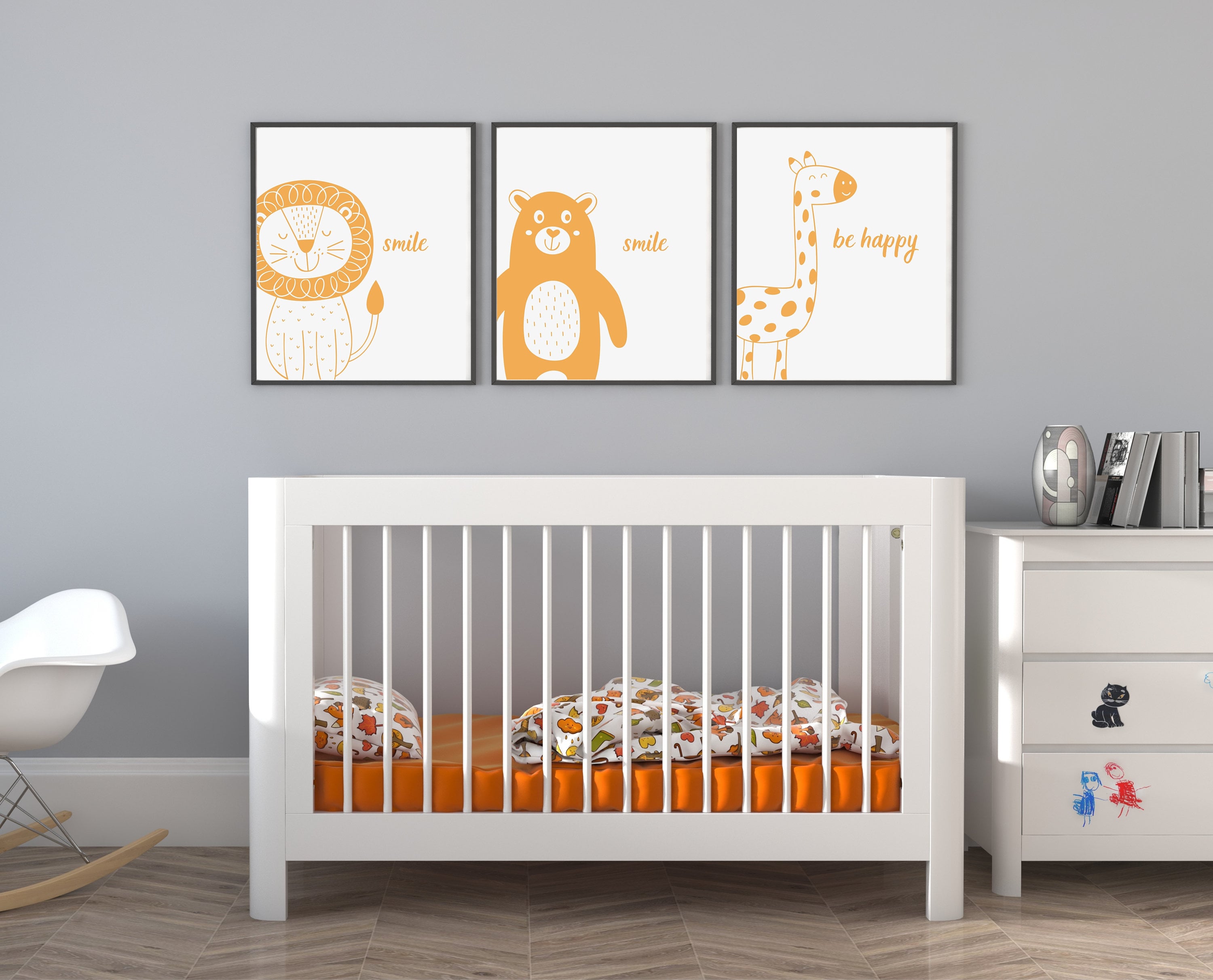 Printable Set of 3 Safari Animal Nursery Wall Art Prints, Minimalist ...