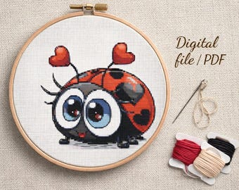 Cute Ladybug Cross Stitch Pattern PDF – Easy Cartoon Design, Digital ...