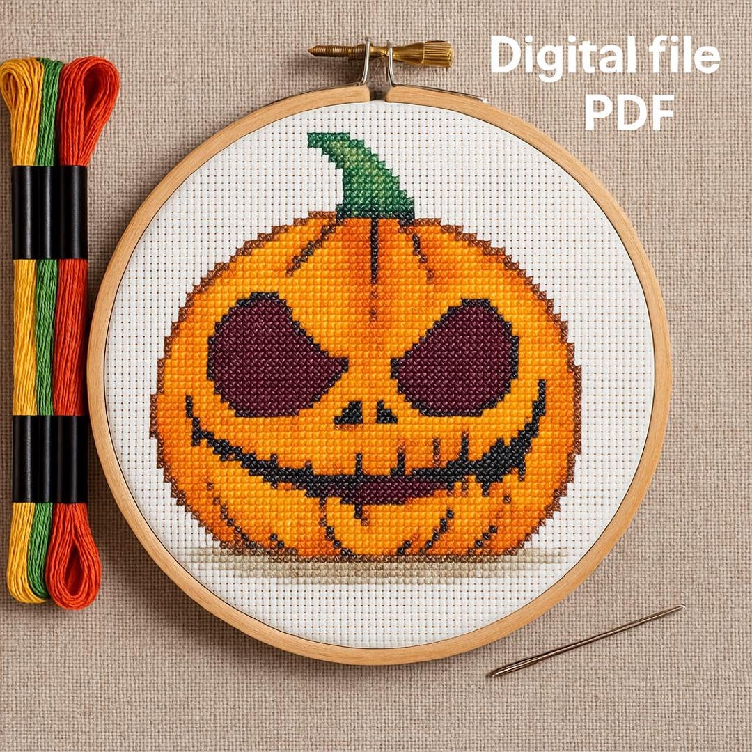 Scary Pumpkin Cross Stitch Pattern | Halloween PDF | Spooky Embroidery ...