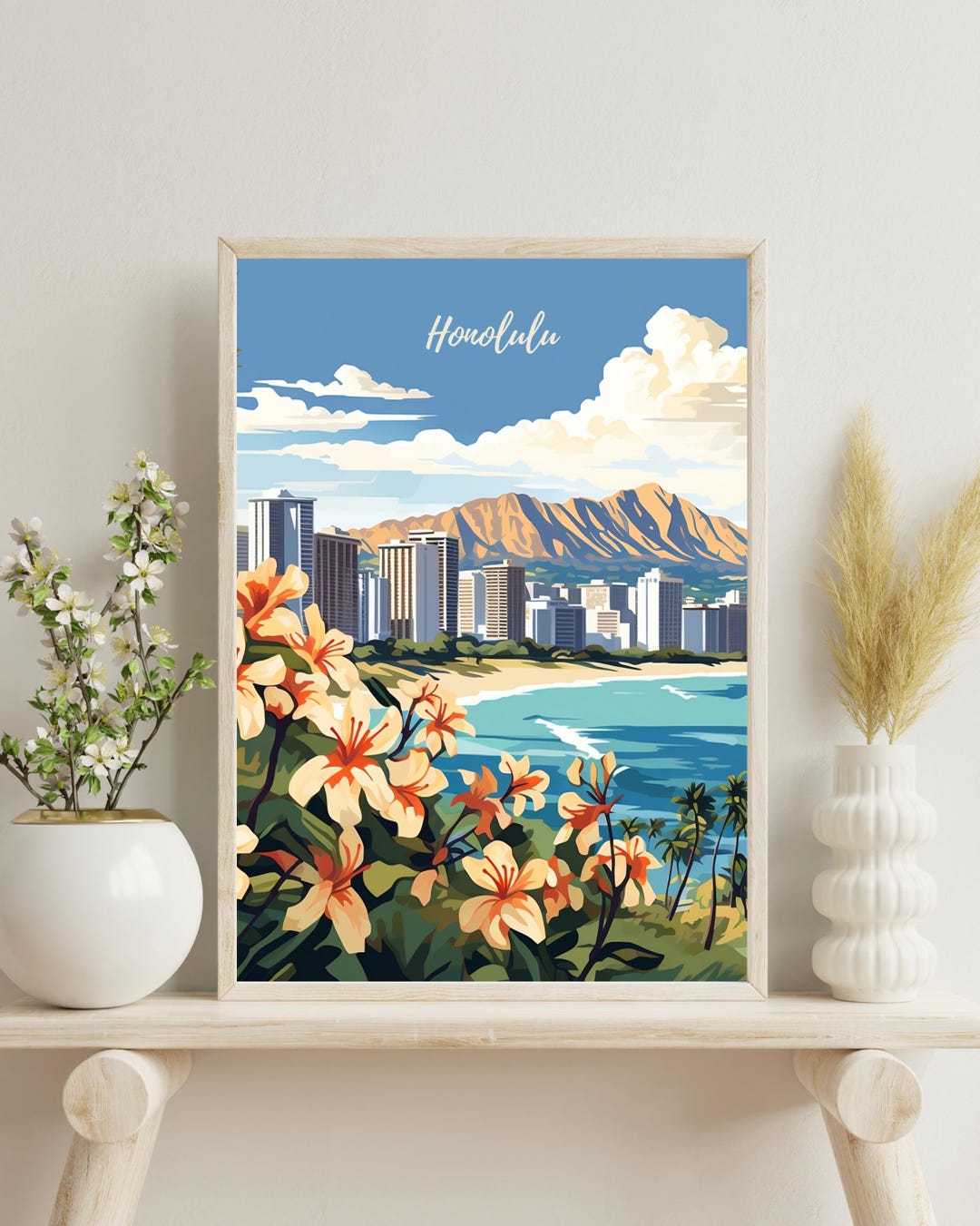 Honolulu Poster, Hawaii Print, Honolulu Travel Poster, Hawaii Gift Art ...