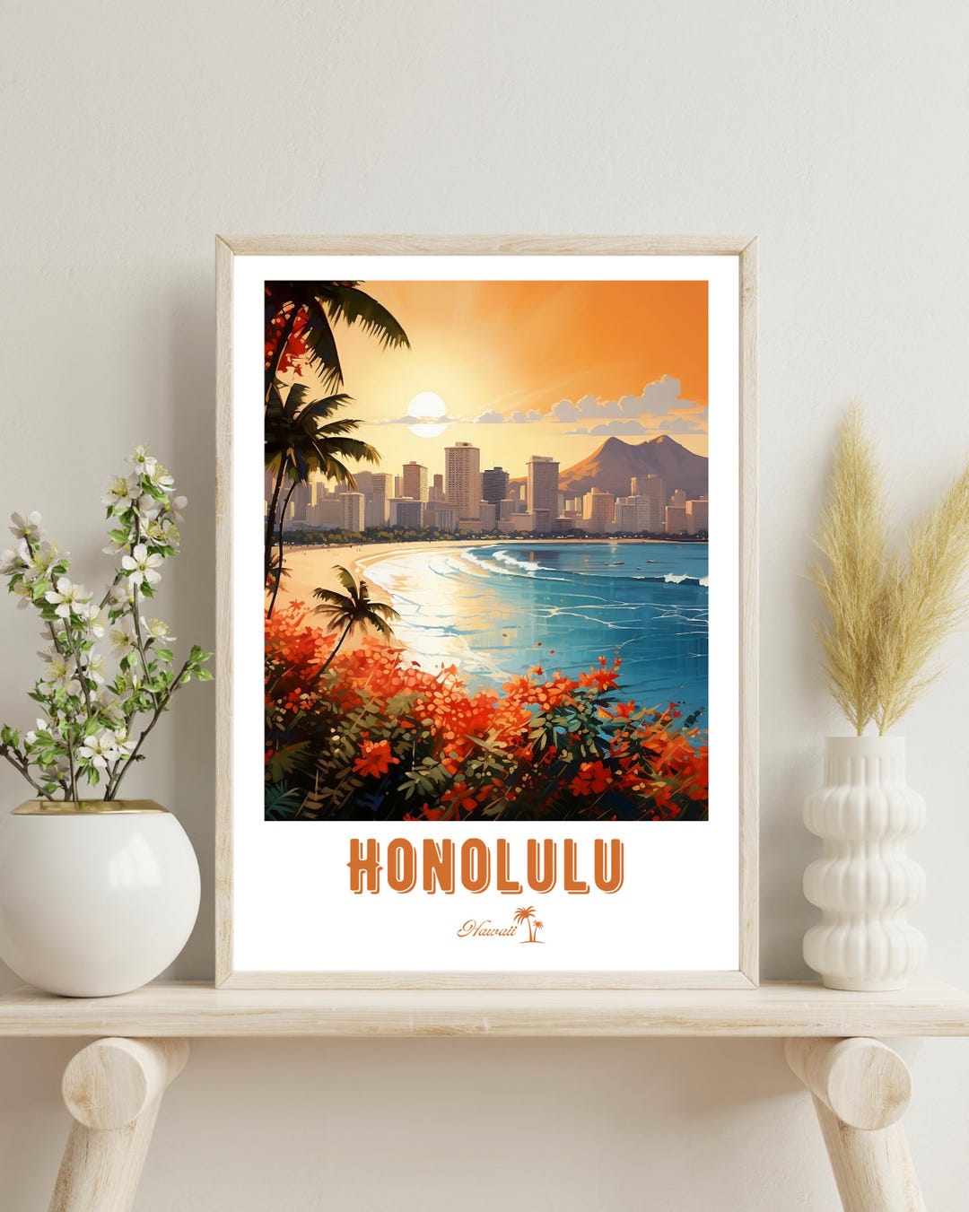 Honolulu Poster,hawaii Print, Honolulu Travel Poster, Hawaii Gift Art ...
