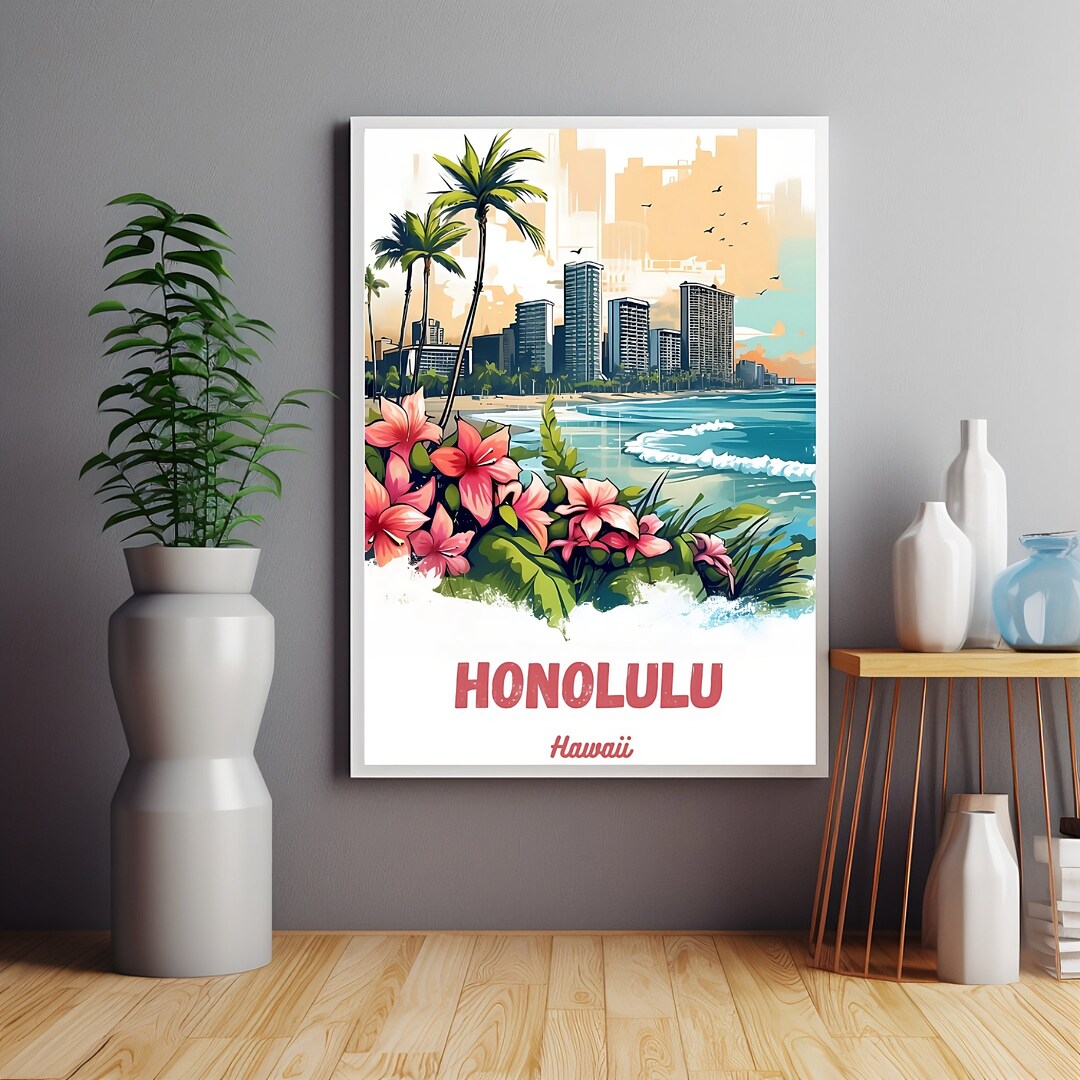 Honolulu Poster, Hawaii Print, Honolulu Travel Poster, Hawaii Gift Art ...
