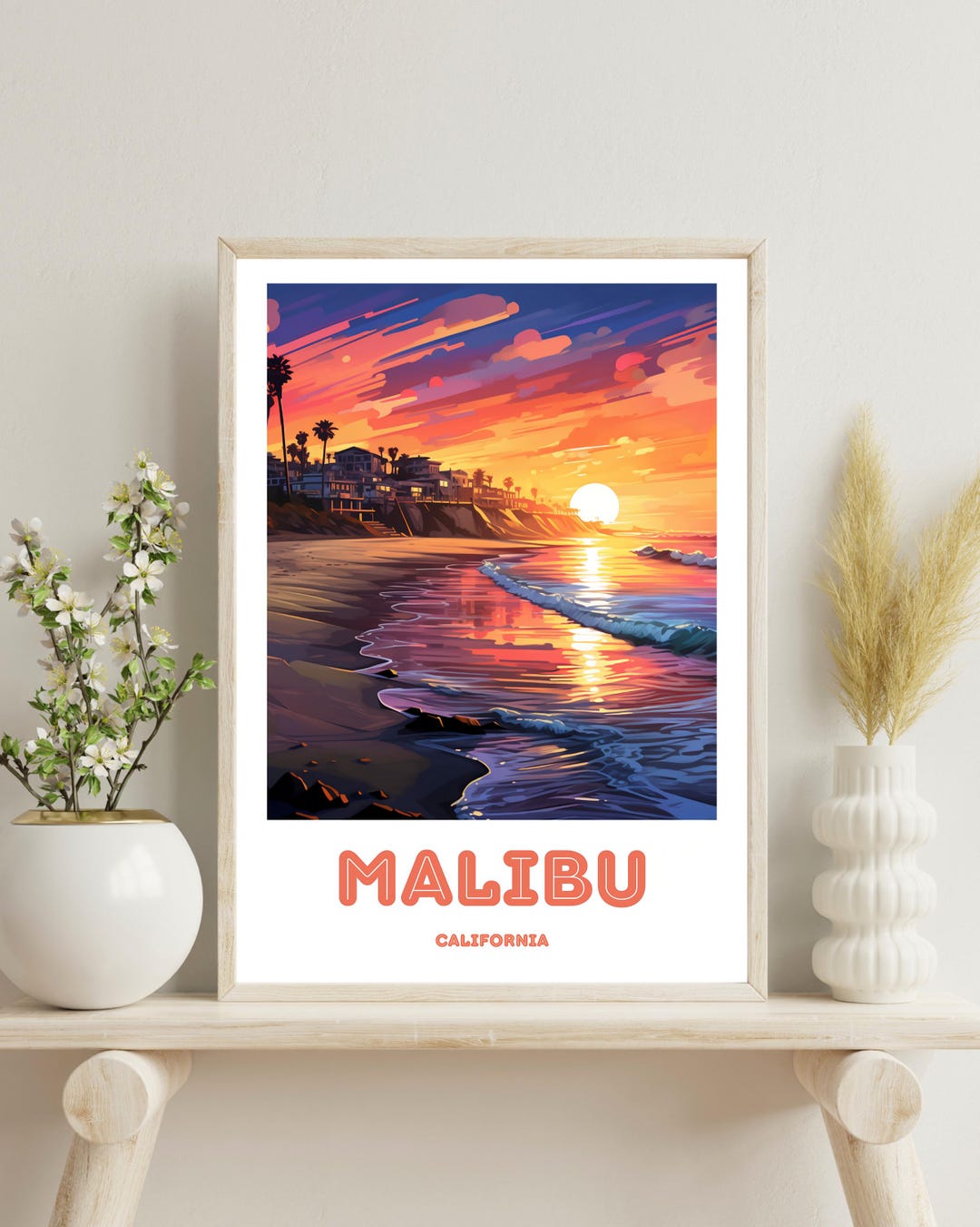 Malibu Poster, Malibu Print, Malibu Traditional Travel Print ...