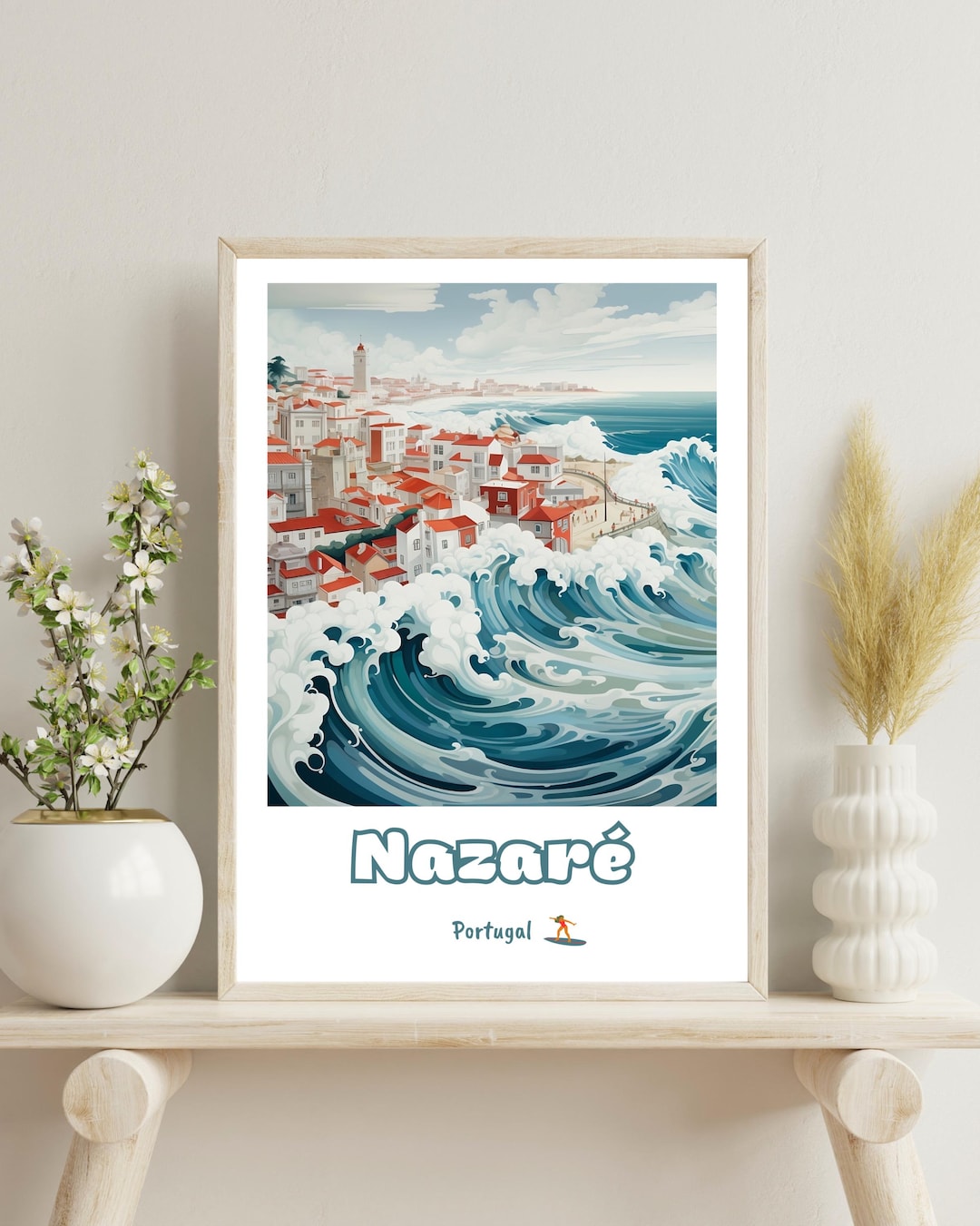 Nazare Portugal Poster, Nazare Print, Nazare Travel Art, Nazare Travel ...