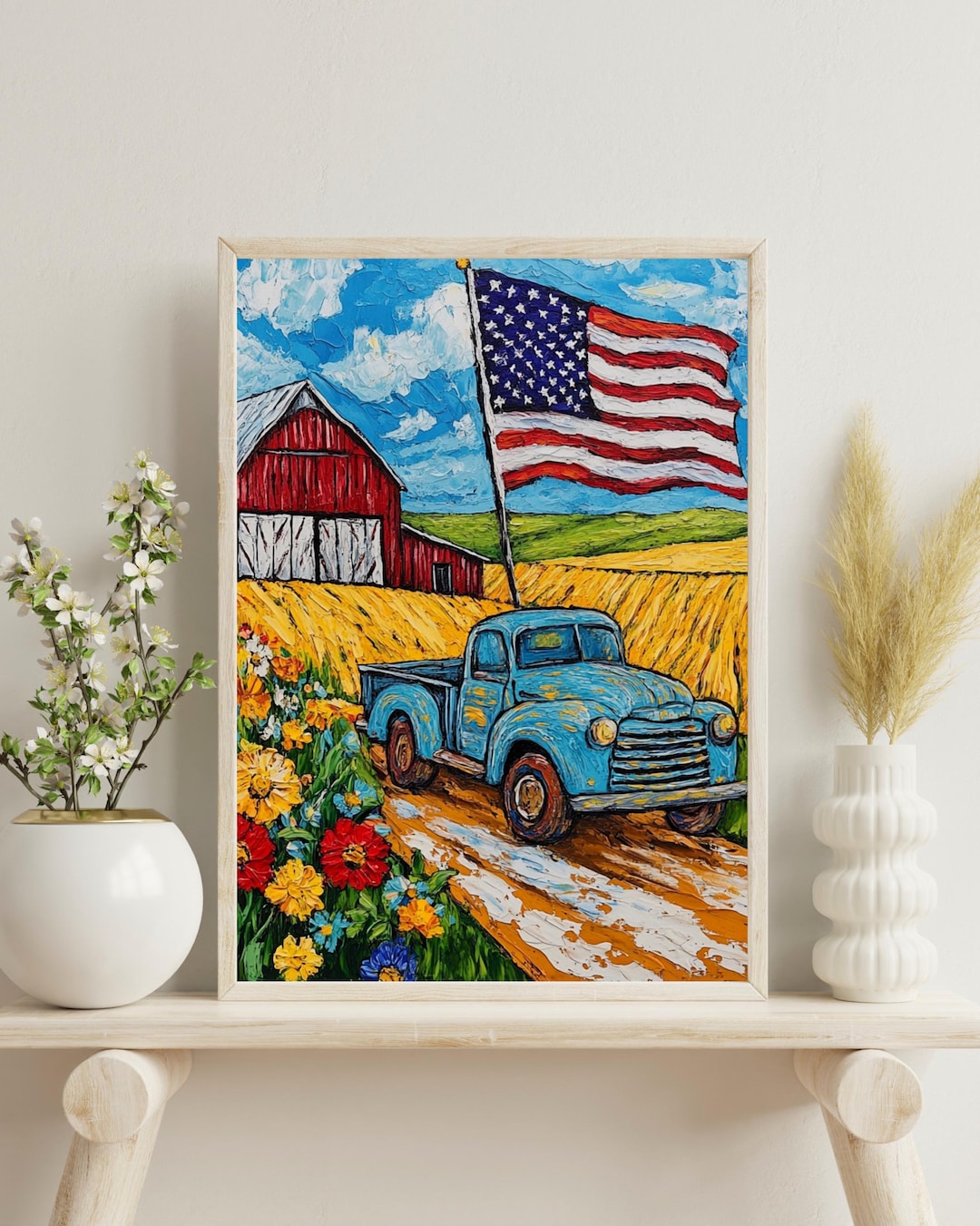 Rustic American Farmhouse Poster Art, Vintage Truck Decor, Americana ...